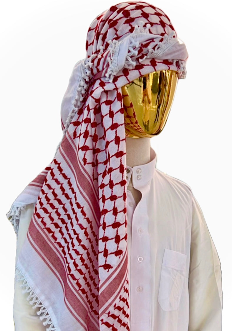 Kufiya/Keffiyeh Red 127x127 cm with Flossing – Freepalestineshop